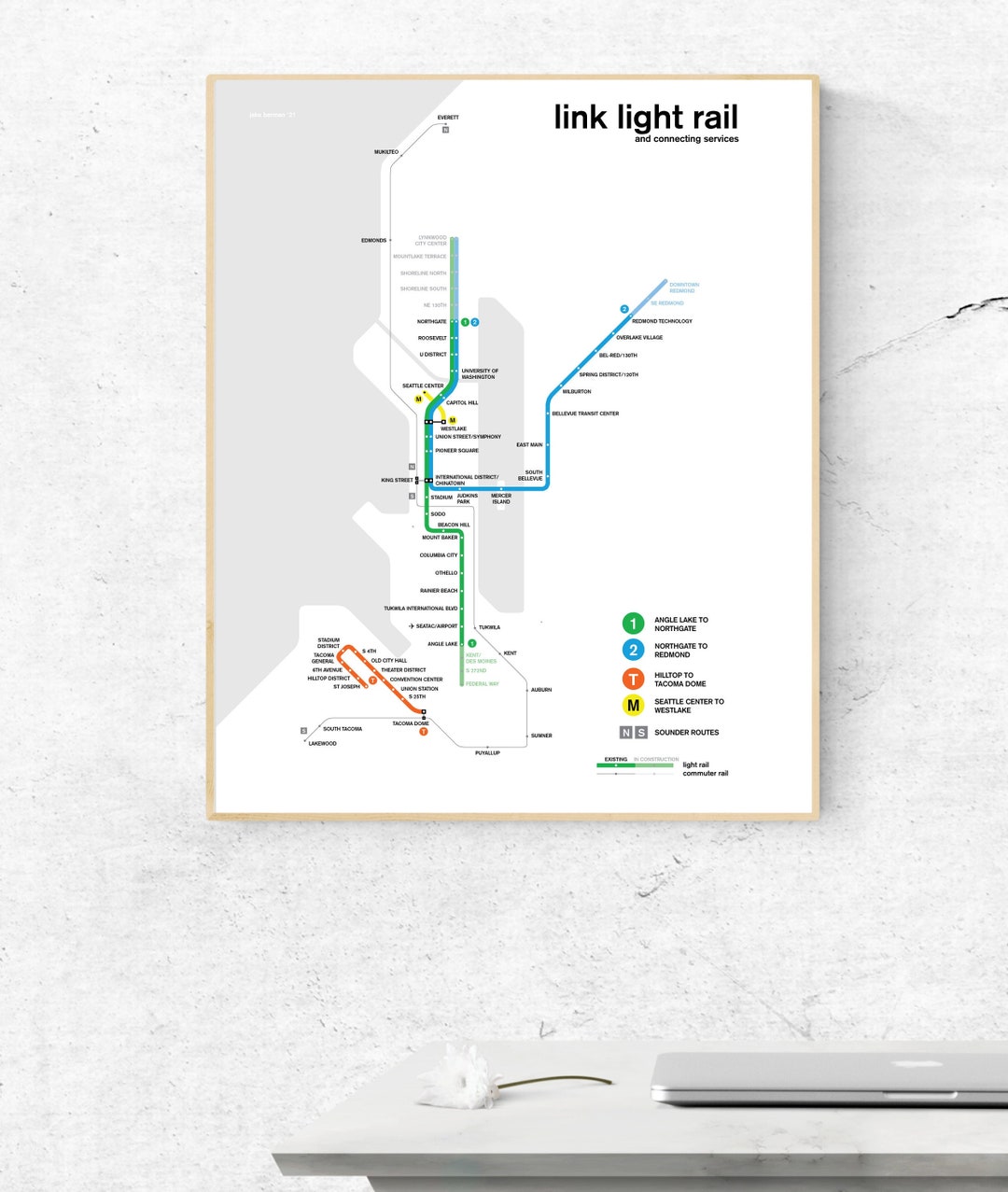 Seattle Rapid Transit Map Poster Print - Original Art - Etsy