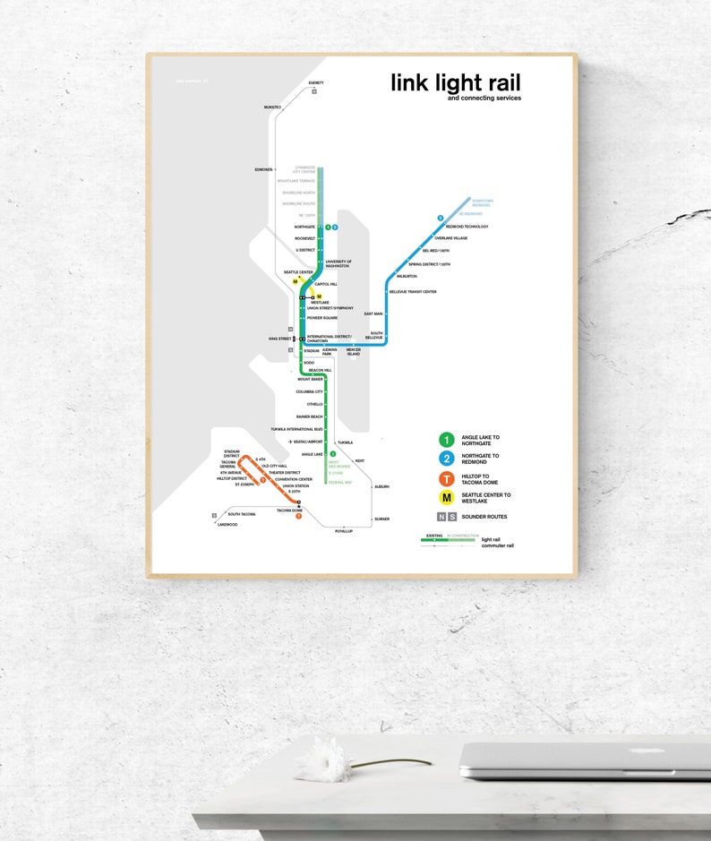 Seattle Rapid Transit Map Poster Print - Original Art - Etsy