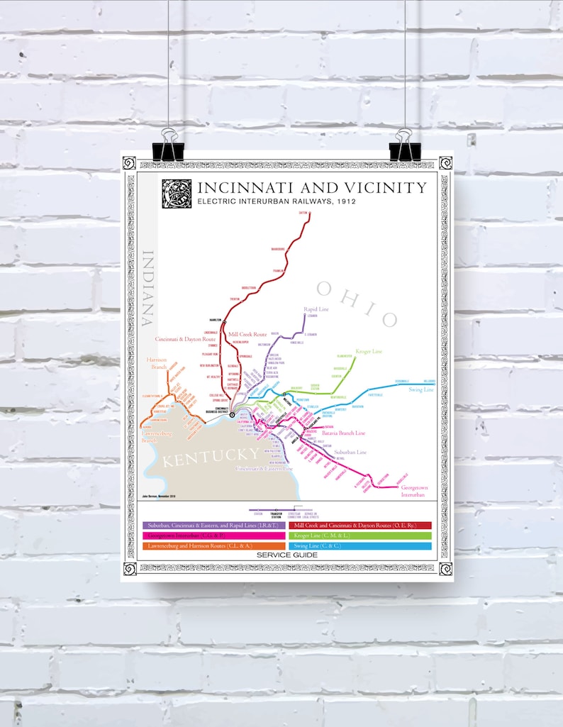 Cincinnati, OH Light Rail System Map, 1912 Original Retro Art Poster - Etsy