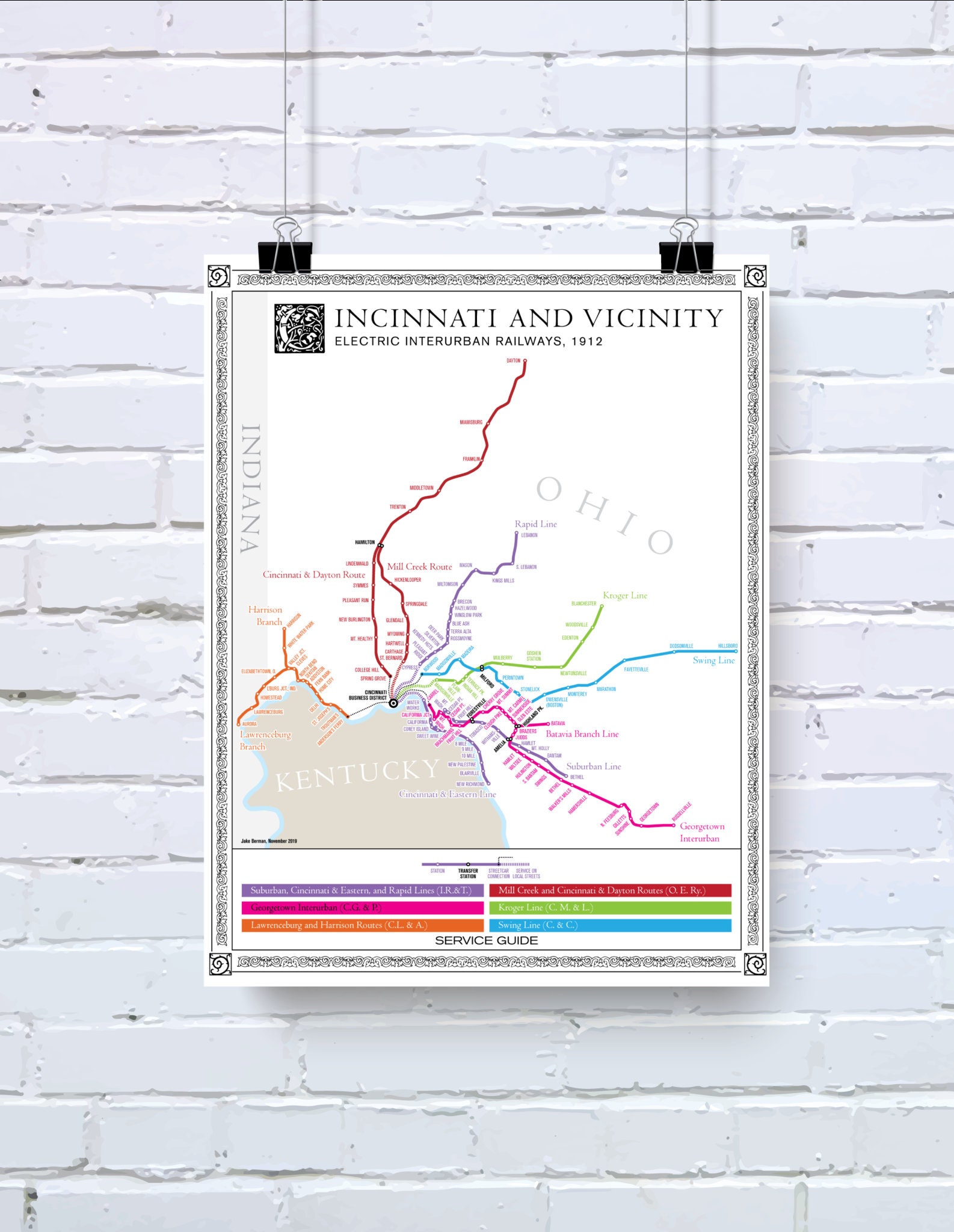Cincinnati, OH Light Rail System Map, 1912 - Original Retro Art Poster ...