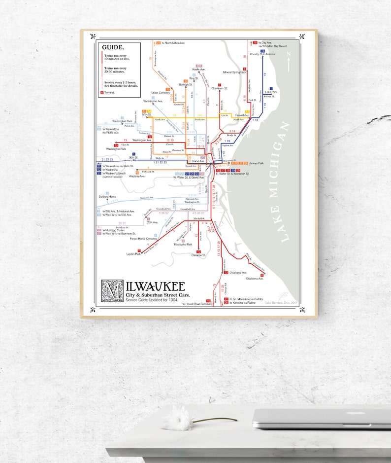 Milwaukee Streetcar System Map Print, 1904, Original Art Poster - Etsy
