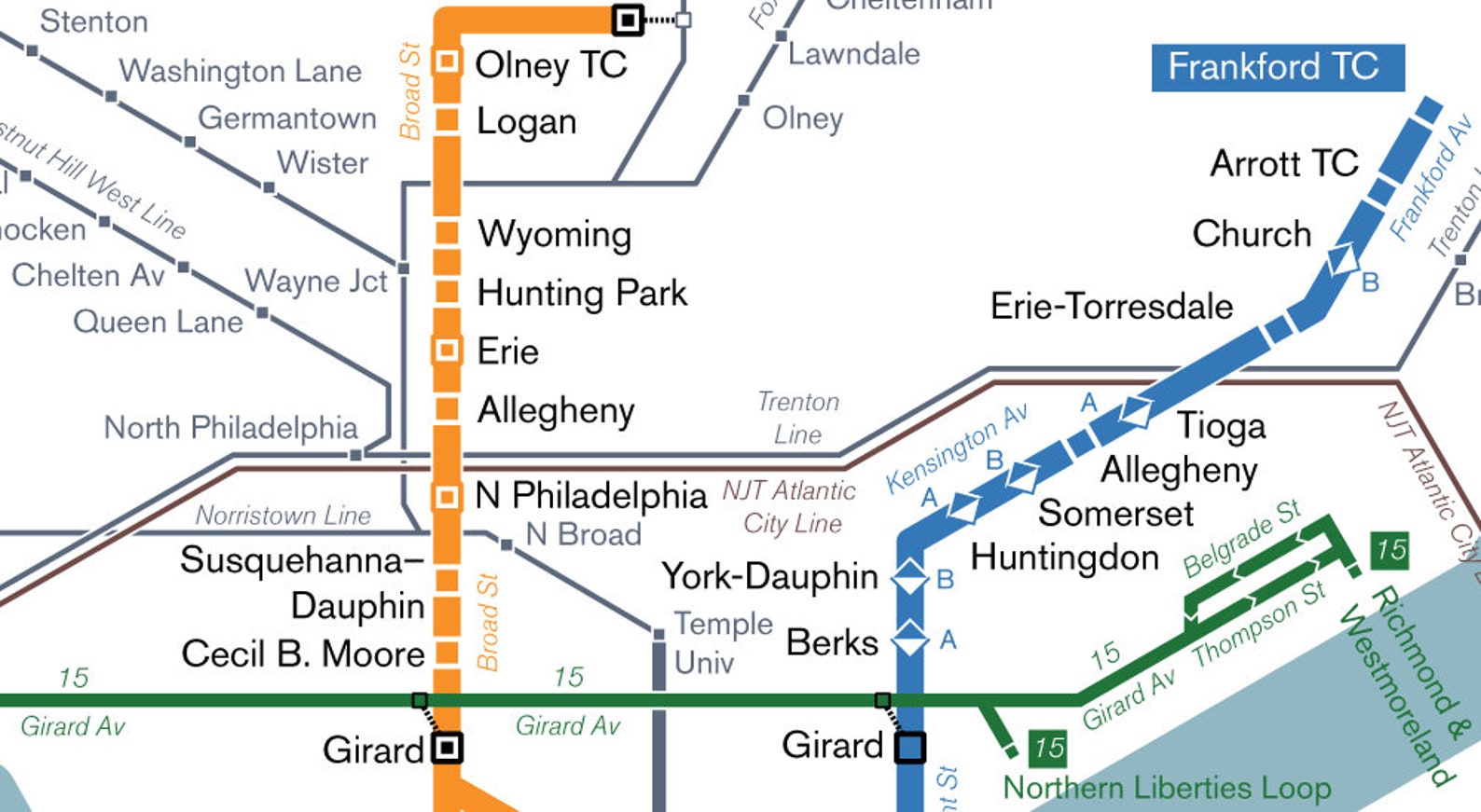 Philadelphia Rapid Transit Map (1970s Style) - Includes SEPTA, Philly ...