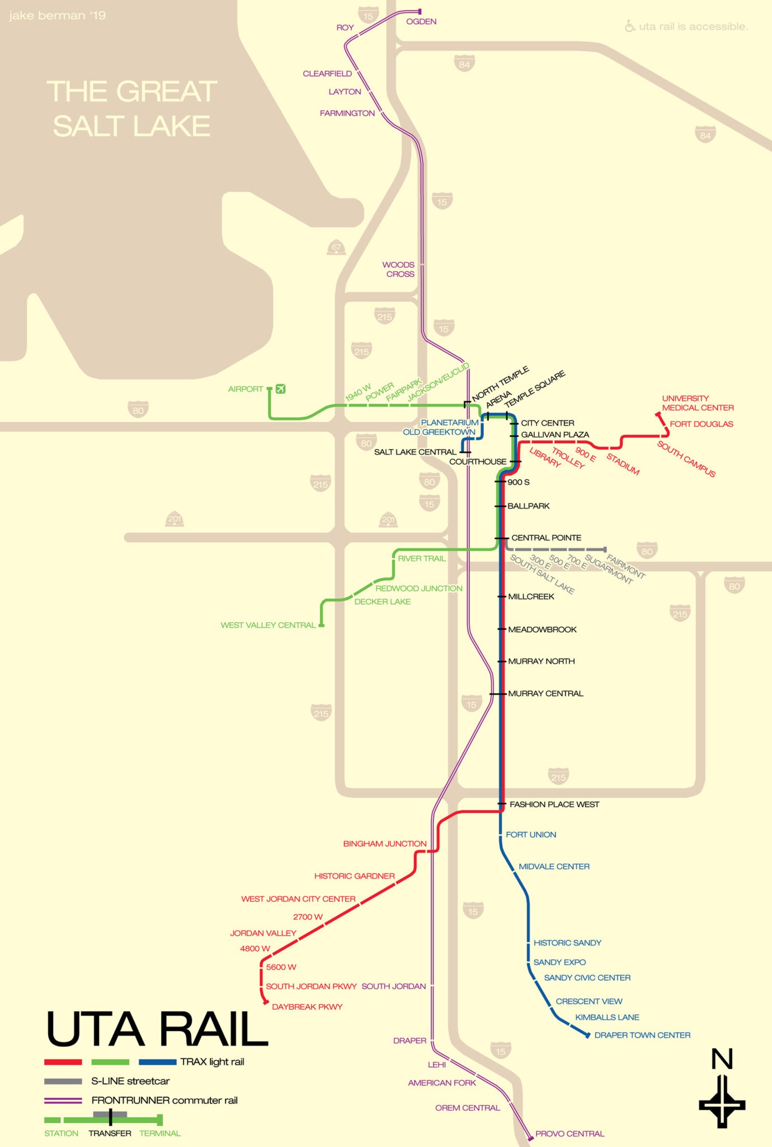UTA TRAX Salt Lake City Light Rail System Map Original Art Poster - Etsy