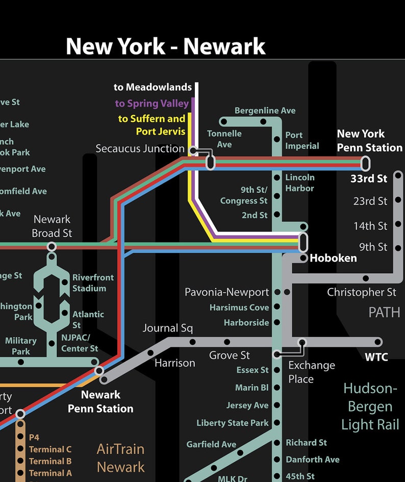 Map of New Jersey Passenger Rail Lines - Etsy