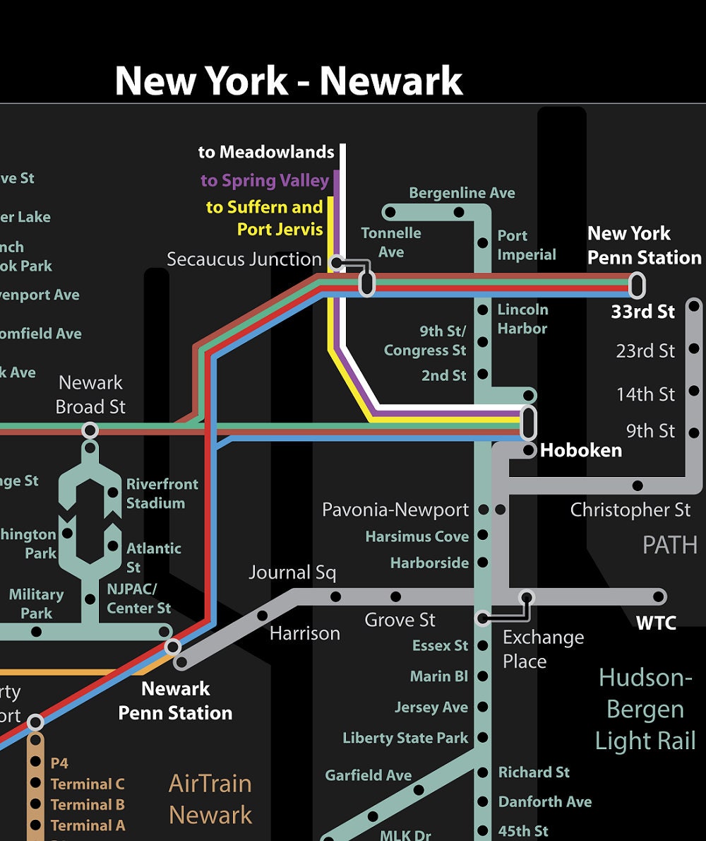Map of New Jersey Passenger Rail Lines - Etsy