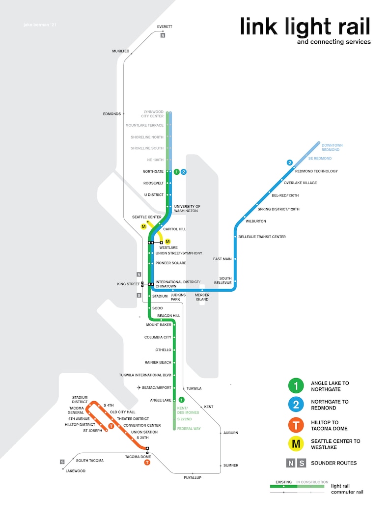 Seattle Rapid Transit Map Poster Print - Original Art - Etsy