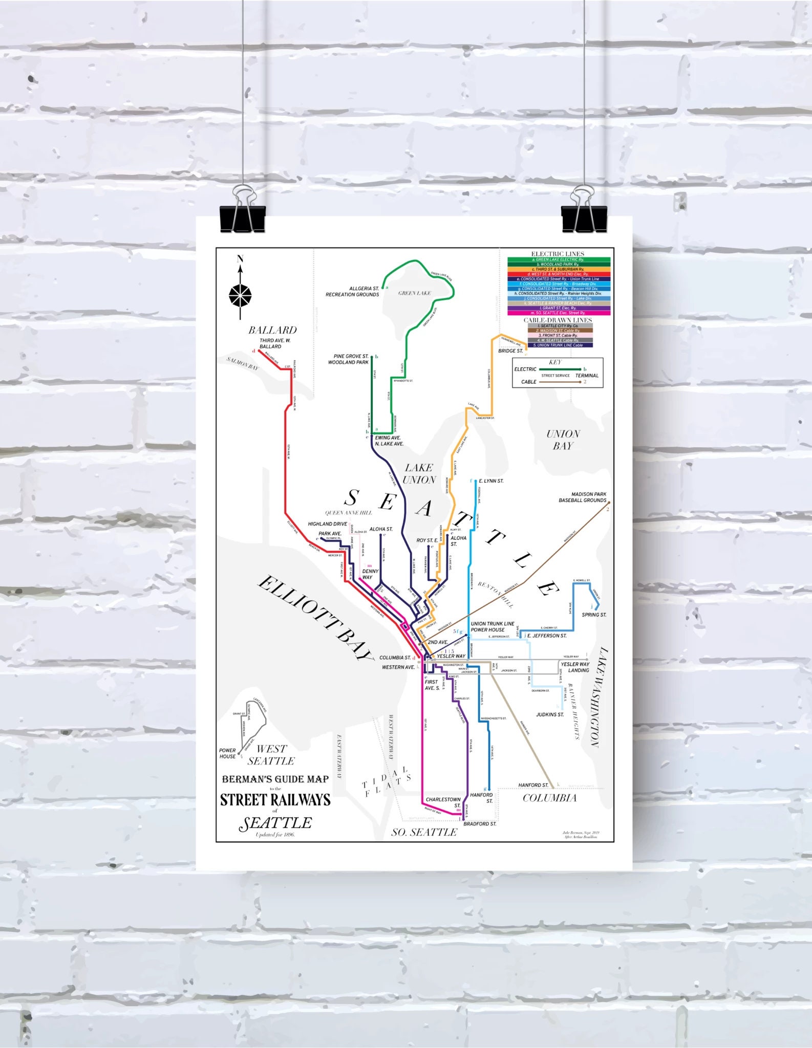 Seattle Streetcar System Map, 1896 - Original Art Poster - Etsy
