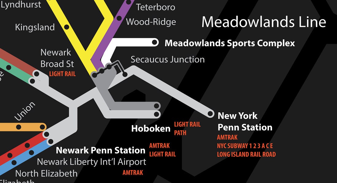 Map of New Jersey Passenger Rail Lines - Etsy