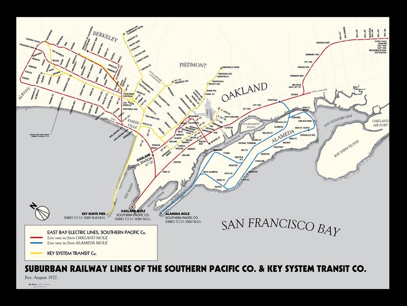 Oakland & Berkeley 1927 Rapid Transit Map, Retro Railroad Art Poster - Etsy