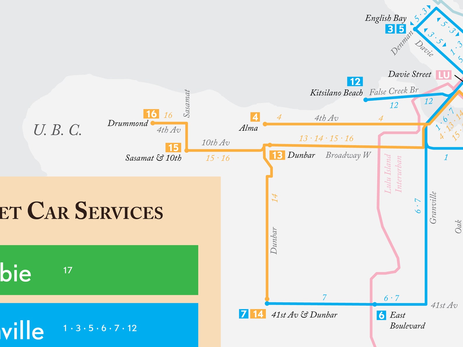 Vancouver Streetcar System Map, 1945 - Retro Poster Print, Original Art ...