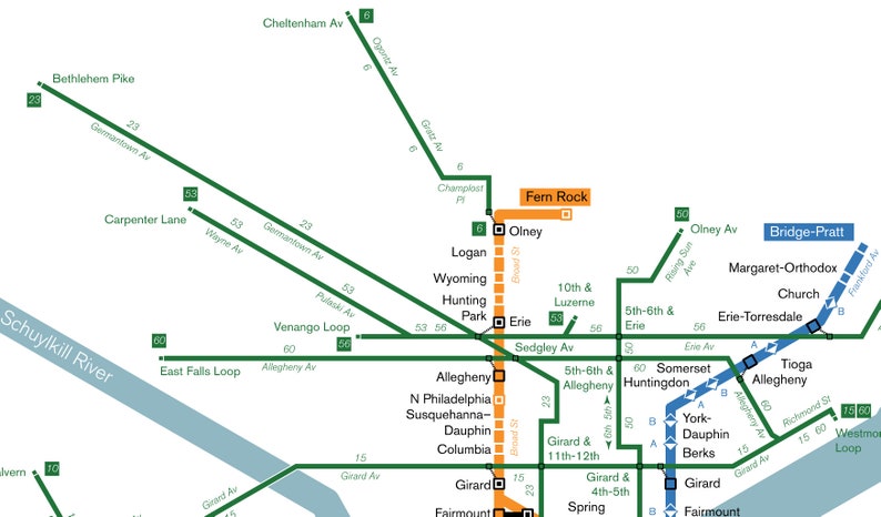 Philadelphia SEPTA Rapid Transit System Map Print 1974 | Etsy