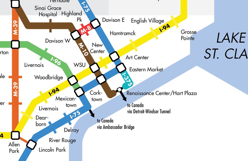 Original Detroit Freeway Map Poster Print - Etsy