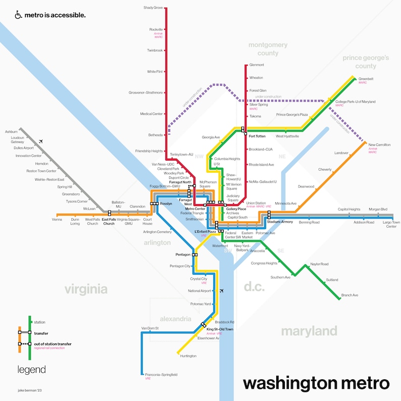 Washington Metro Map Print - Original Art - Etsy