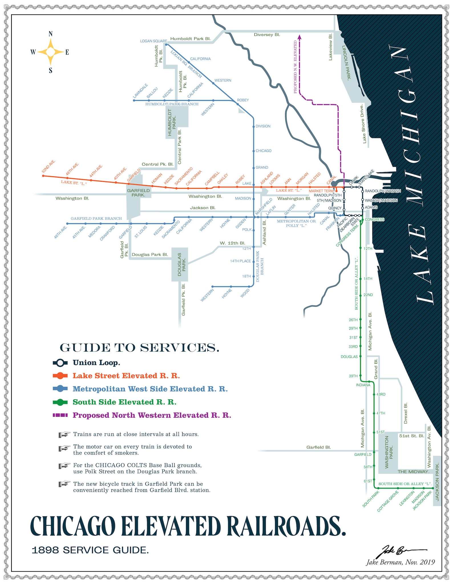 Chicago L Map, 1898, Original Art Poster Print - Etsy