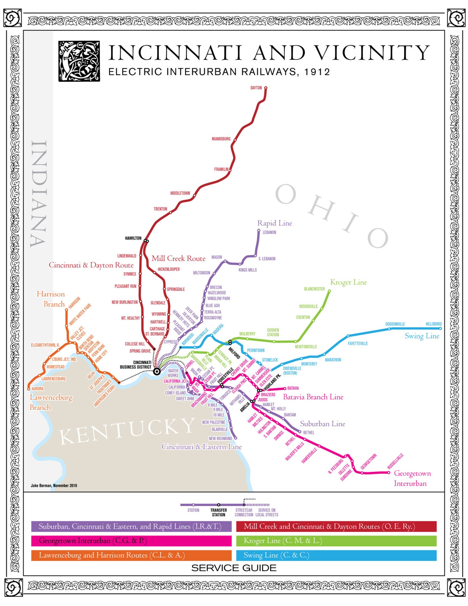 Cincinnati, OH Light Rail System Map, 1912 Original Retro Art Poster - Etsy