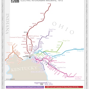 Cincinnati, OH Light Rail System Map, 1912 - Original Retro Art Poster ...