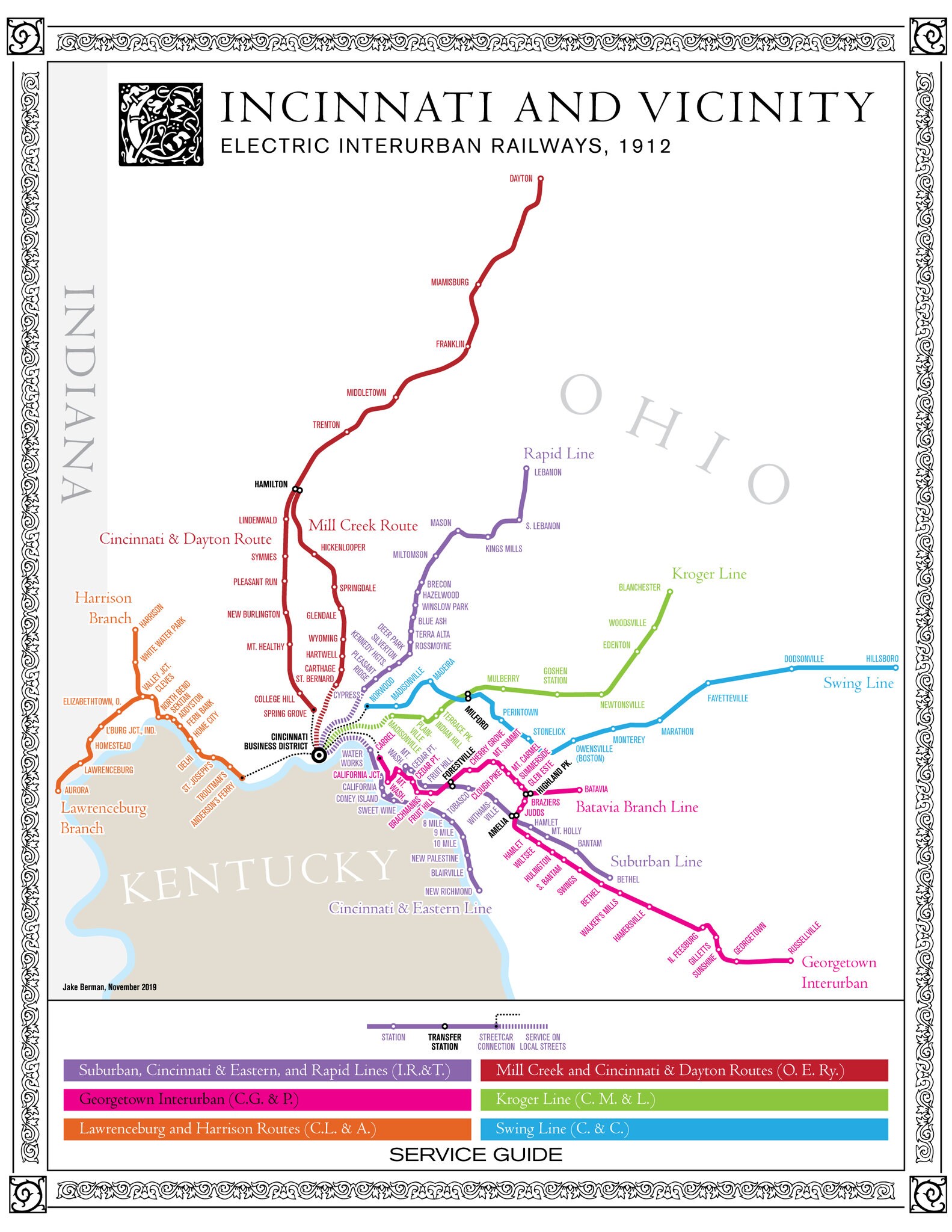 Cincinnati, OH Light Rail System Map, 1912 Original Retro Art Poster - Etsy