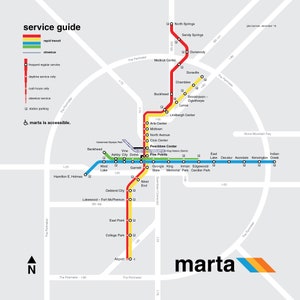Atlanta MARTA Rapid Transit Map Print - Square-sized Poster With ...