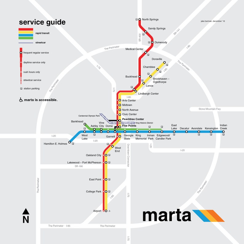 Atlanta MARTA Rapid Transit Map Print - Square-sized Poster With ...