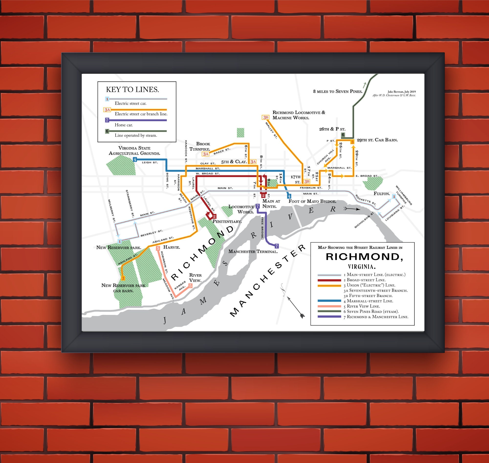 Richmond, Virginia Streetcar System Map Poster, 1891- Original Art ...