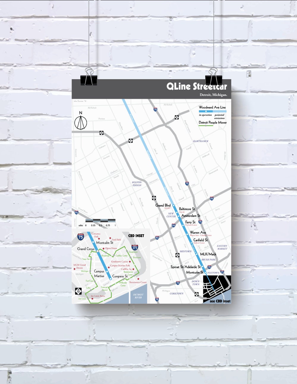 Original Detroit Light Rail Map Poster Print - Etsy