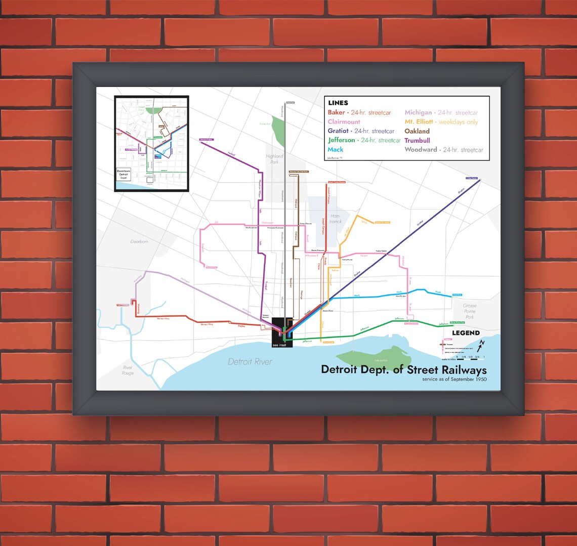 Detroit Streetcar System Map Print, 1950 - Original Art Poster - Etsy