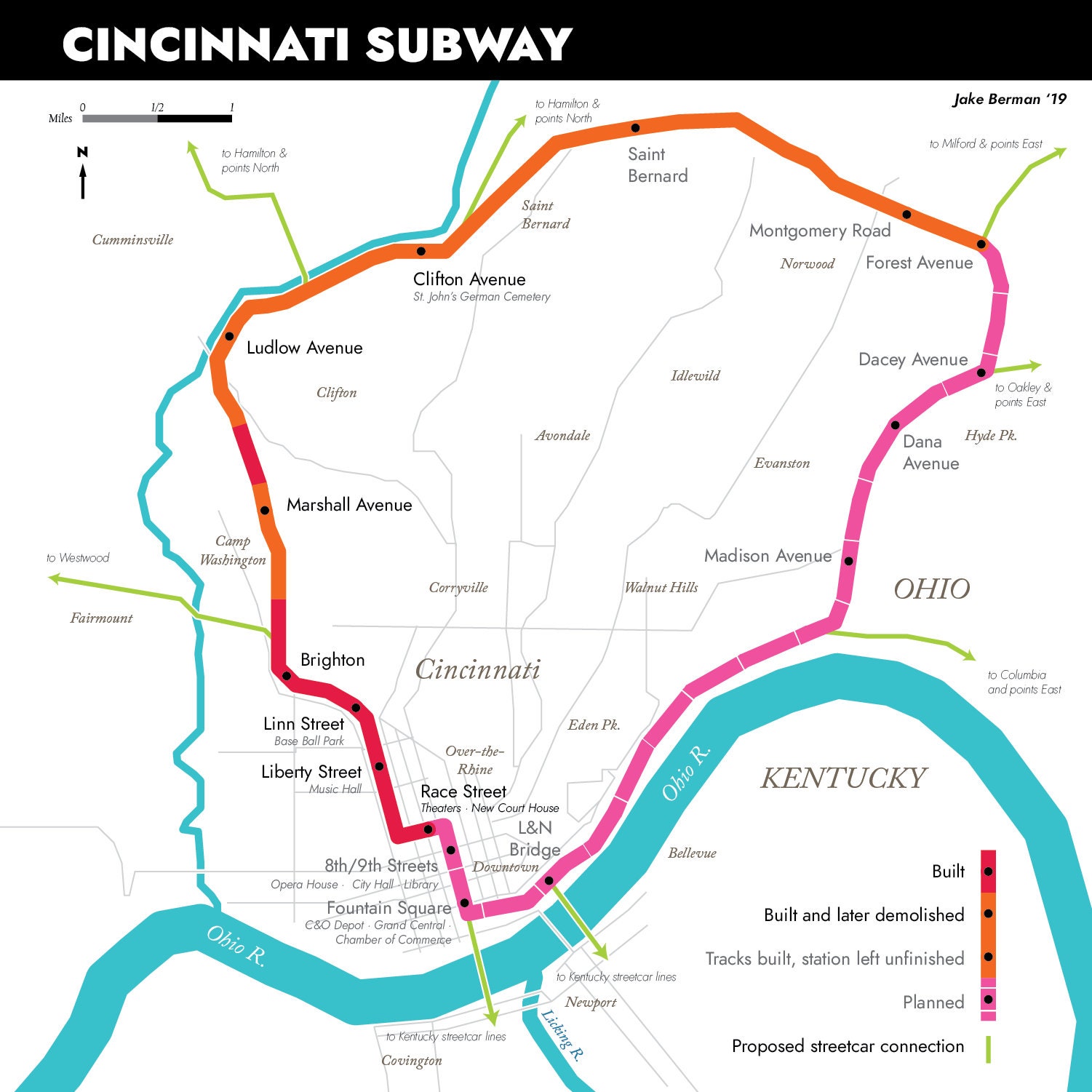 Cincinnati, OH Abandoned Subway System Map - Original Retro Art Poster ...