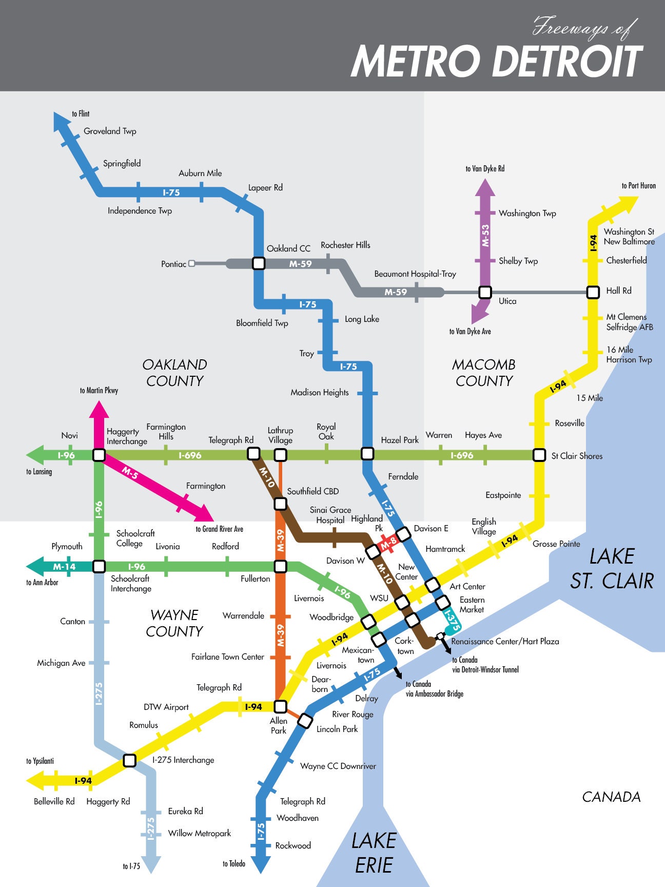 Original Detroit Freeway Map Poster Print - Etsy