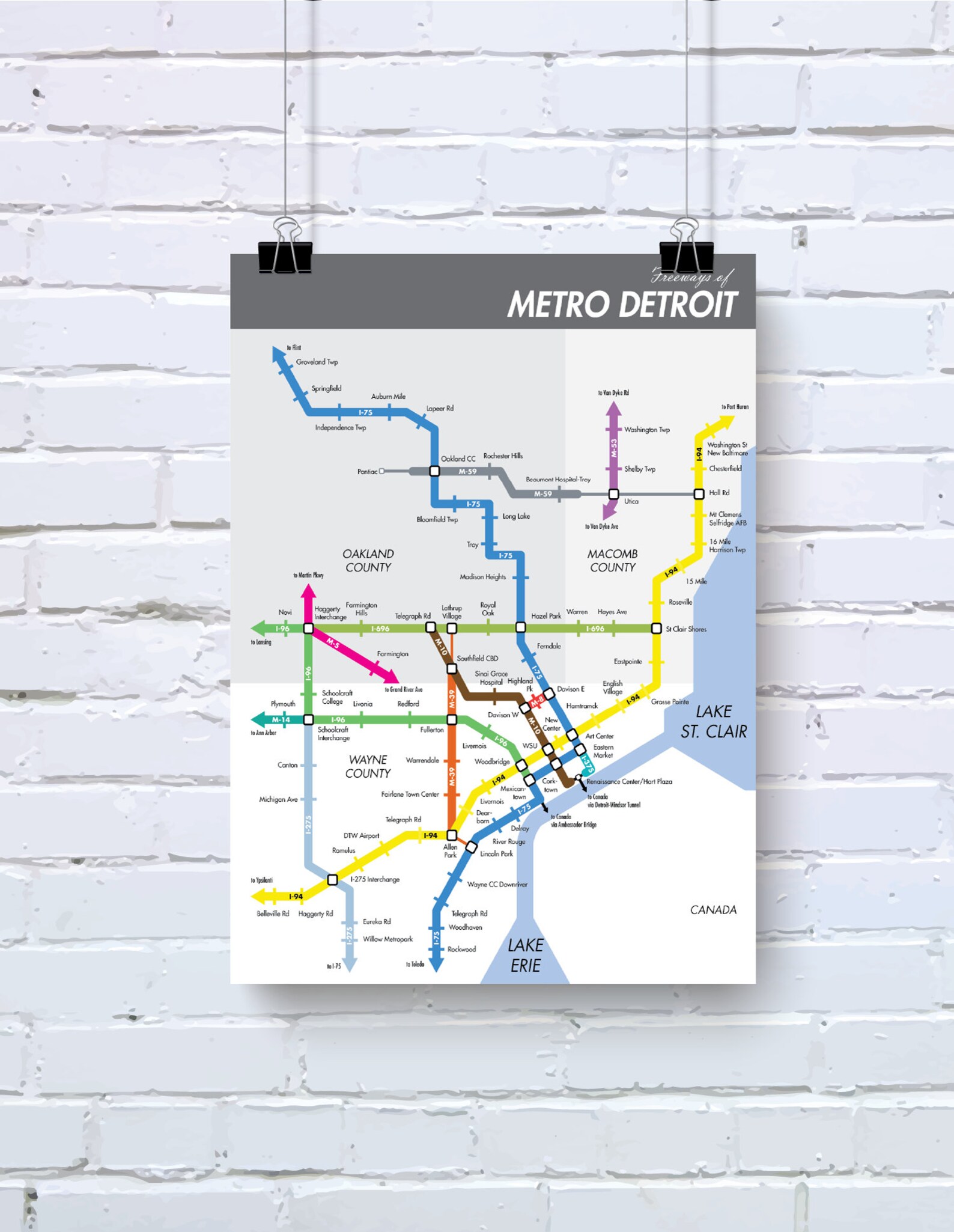 Original Detroit Freeway Map Poster Print - Etsy