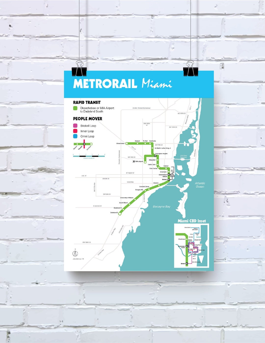 Miami Metrorail and Metromover System Map - Retro Poster - Original Art ...