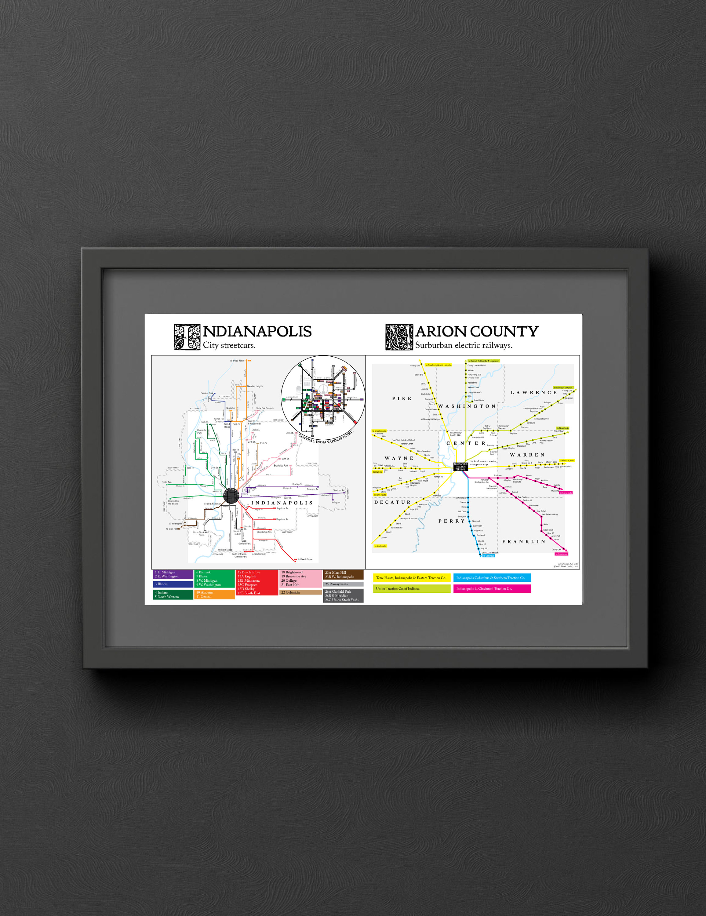 Indianapolis Streetcar and Light Rail Map, 1916, Original Art Poster ...