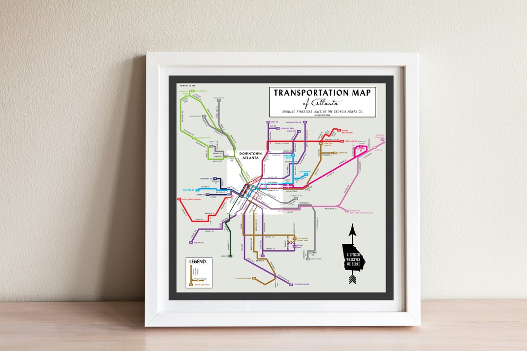Atlanta Streetcar System Map Print, 1940 - Original Art Poster - Etsy