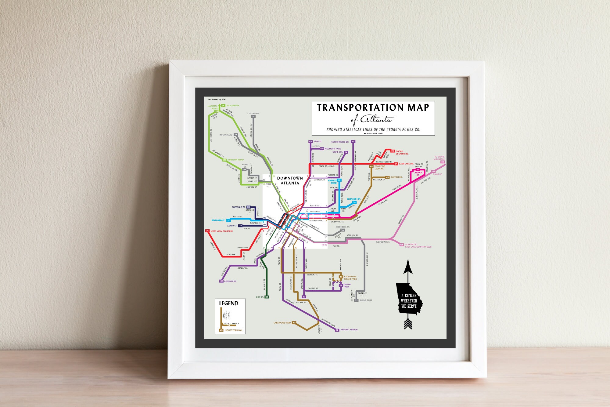 Atlanta Streetcar System Map Print, 1940 - Original Art Poster - Etsy