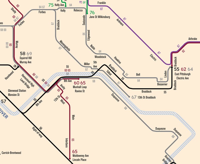 Pittsburgh Railways Streetcar/trolley System Map 1954 - Original Poster ...