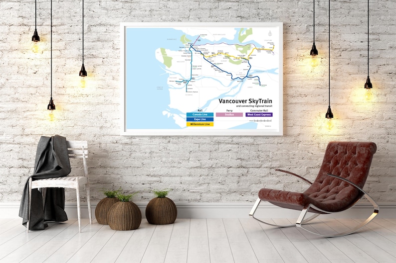 Print Map of the Vancouver Skytrain - Original Art Poster - Etsy