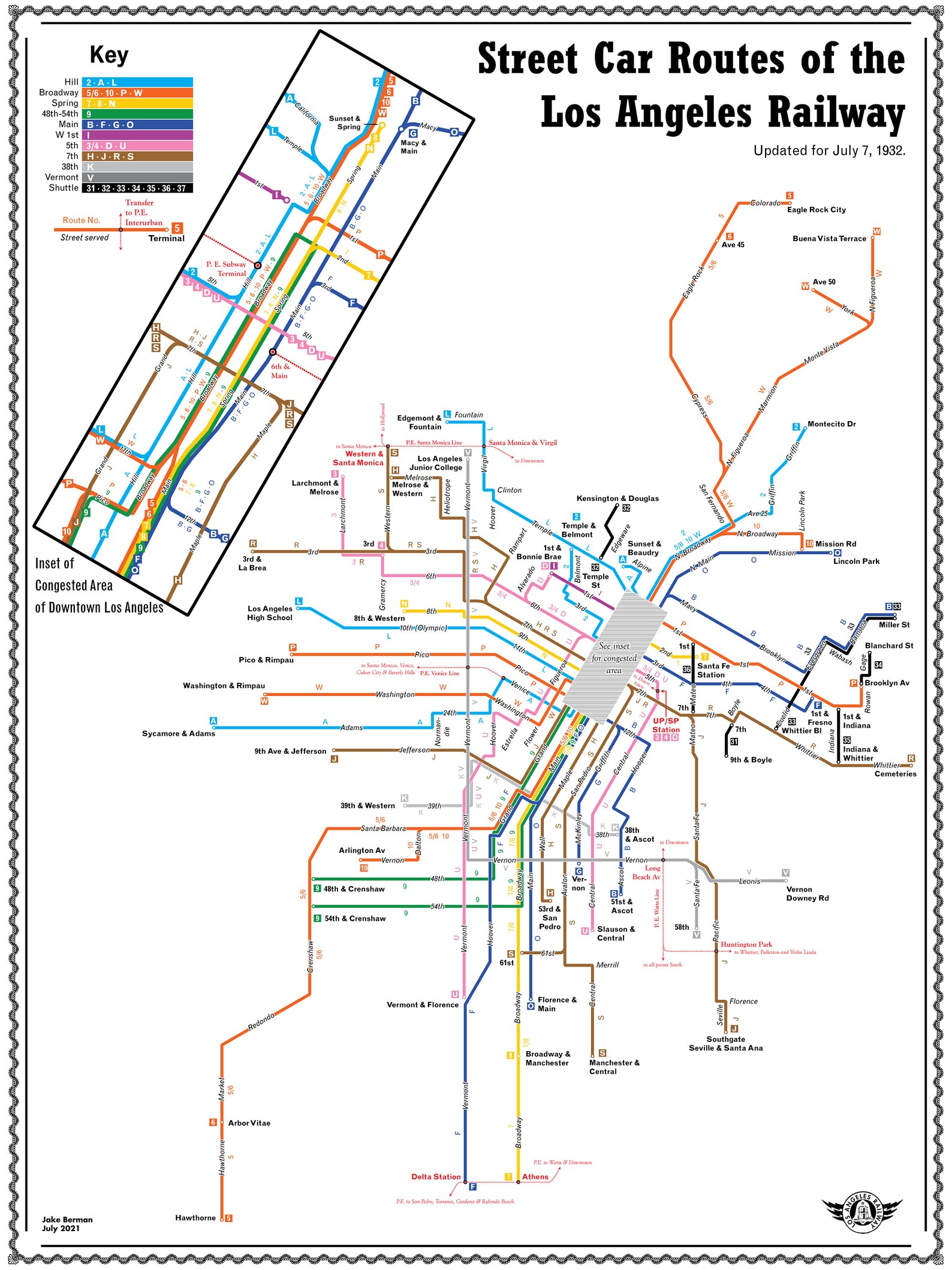 Los Angeles Railway 1932 Streetcars and Trains Map Poster - Etsy