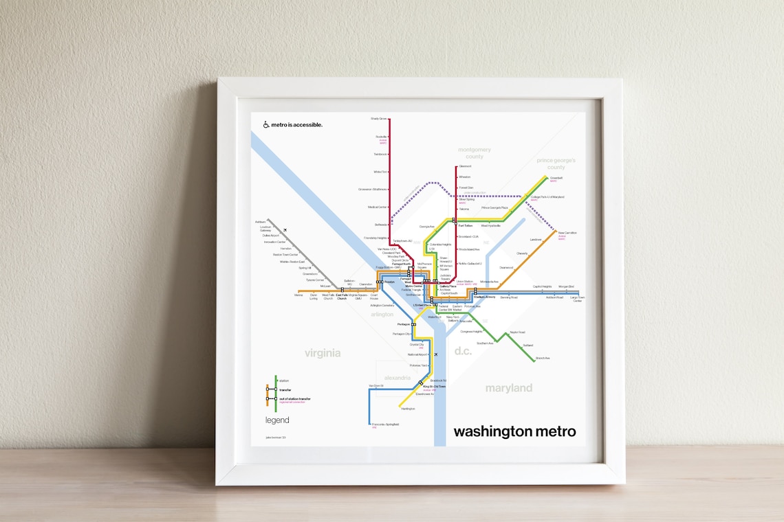Washington Metro Map Print - Original Art - Etsy