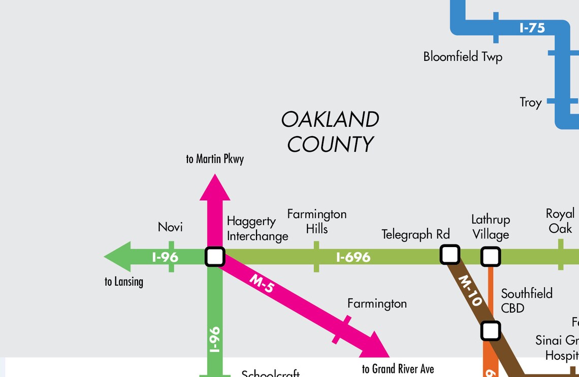 Original Detroit Freeway Map Poster Print - Etsy