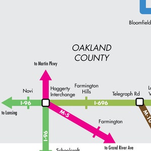 Original Detroit Freeway Map Poster Print - Etsy