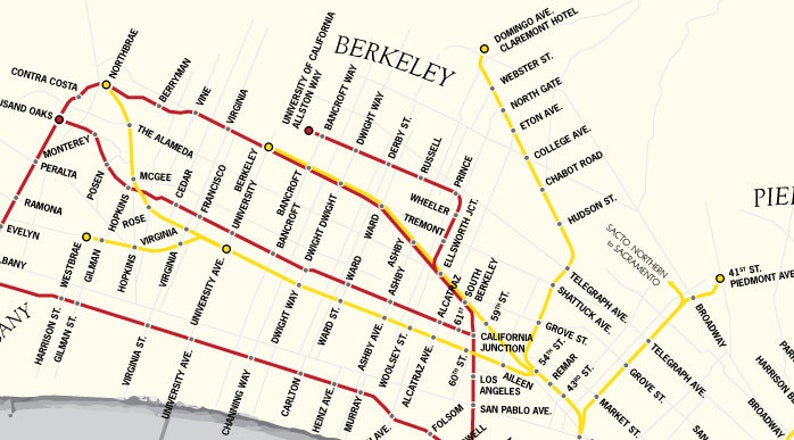 Oakland & Berkeley Rapid Transit Map, 1927 - Original Retro Poster Art ...