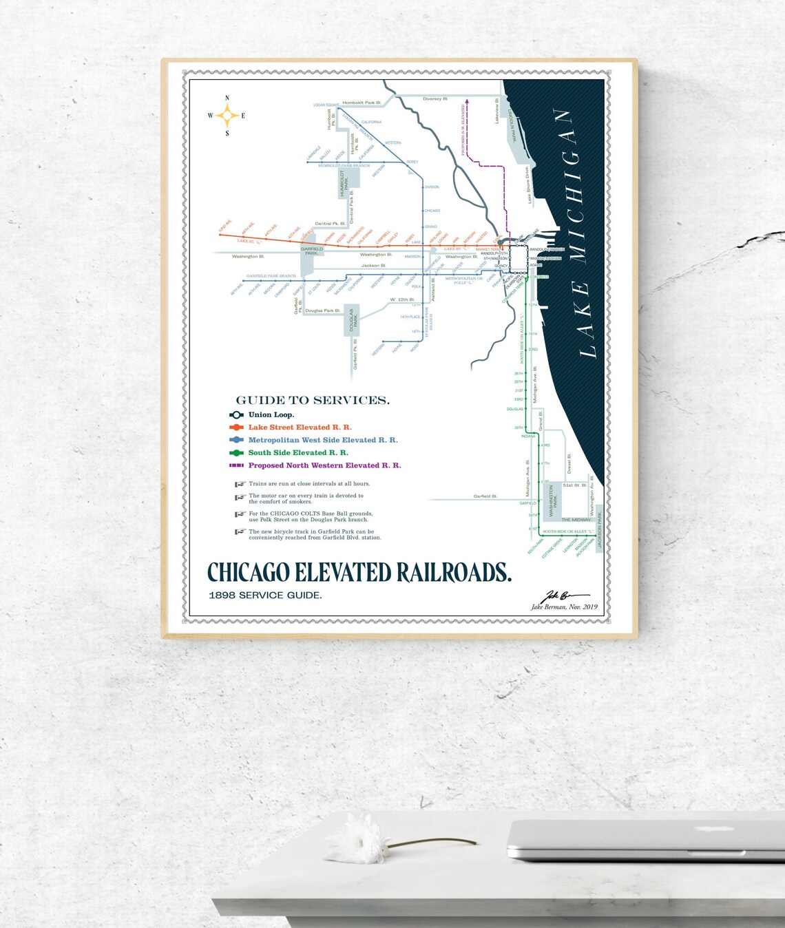 Chicago L Map, 1898, Original Art Poster Print - Etsy
