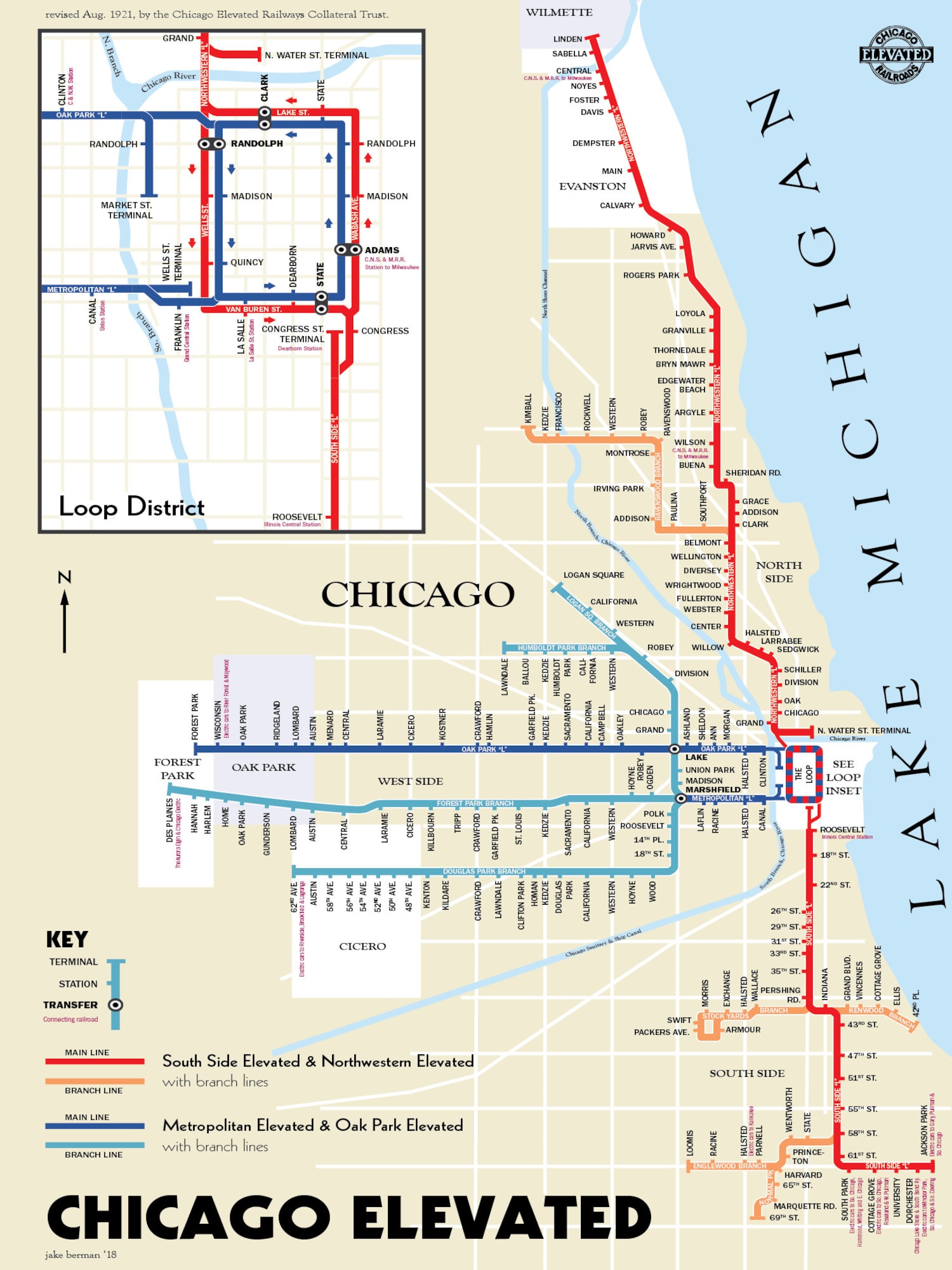 Chicago L Map, 1921, Original Art - Etsy