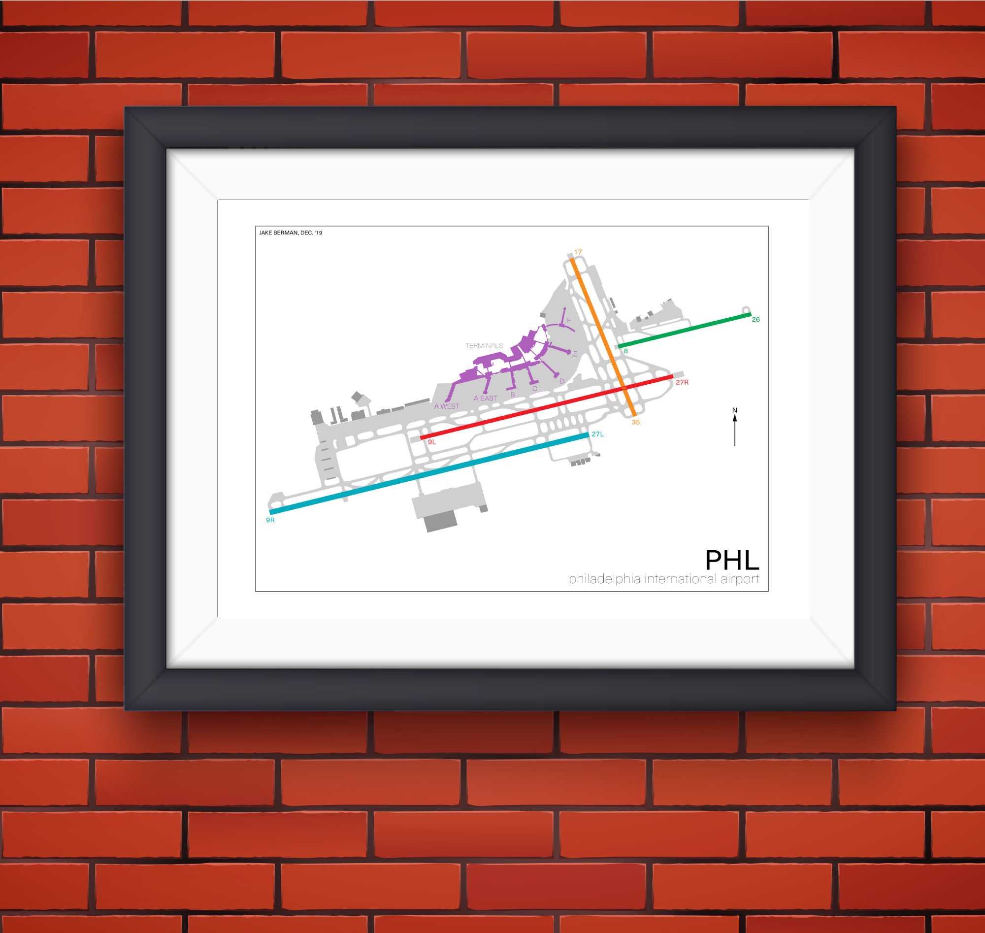 PHL - Philadelphia International Airport Map Print - Poster With ...