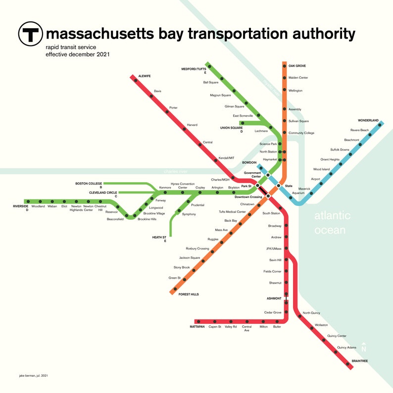 Boston MBTA Subway Map - Original Poster/art Print - Etsy