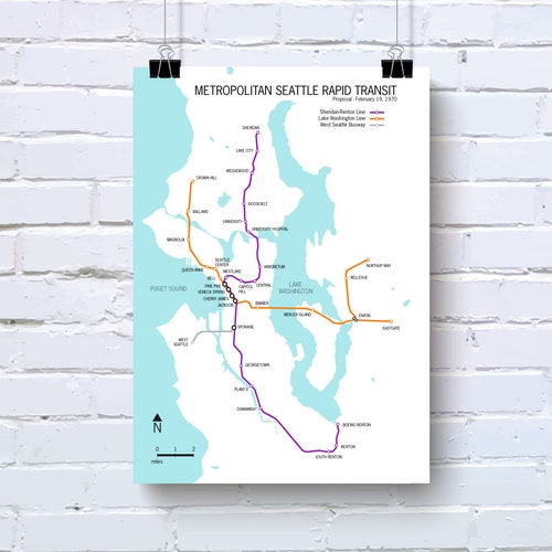 Seattle Rapid Transit Map Poster Print Original Art - Etsy