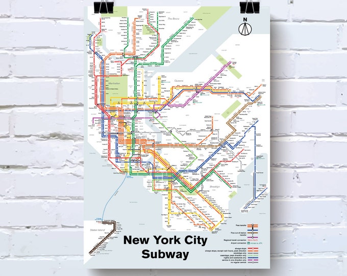 Vintage Style Print of New York City Subway Map on Premium Luster Photo ...
