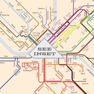 Pittsburgh Railways Streetcar/trolley System Map 1954 - Original Poster ...