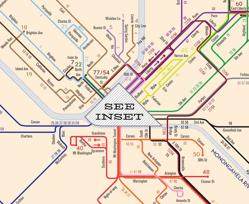 Pittsburgh Railways Streetcar/trolley System Map 1954 Original Poster ...