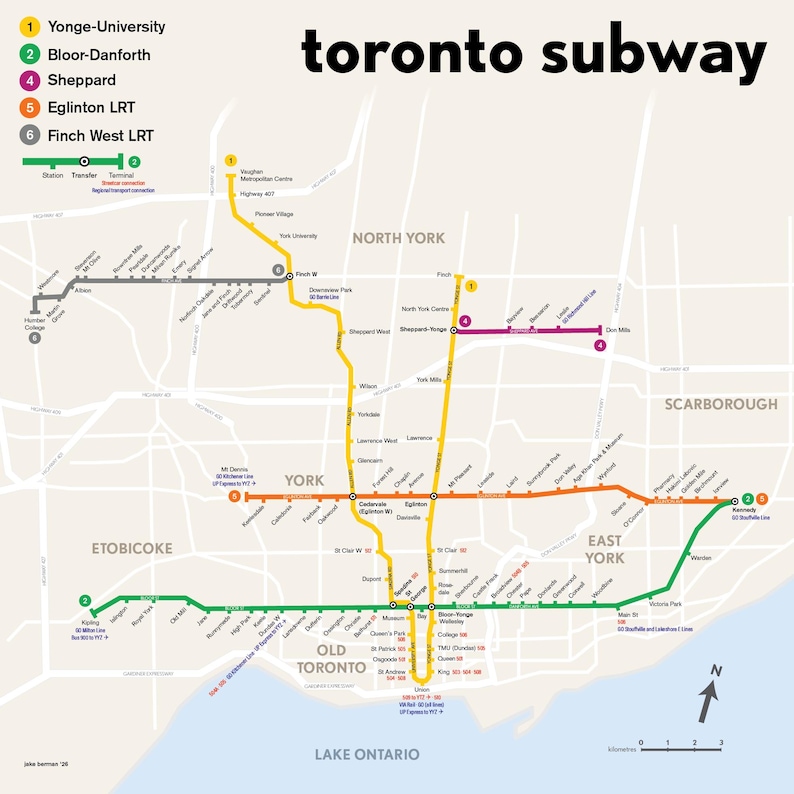 Toronto Subway Map Poster Original Art Print Etsy