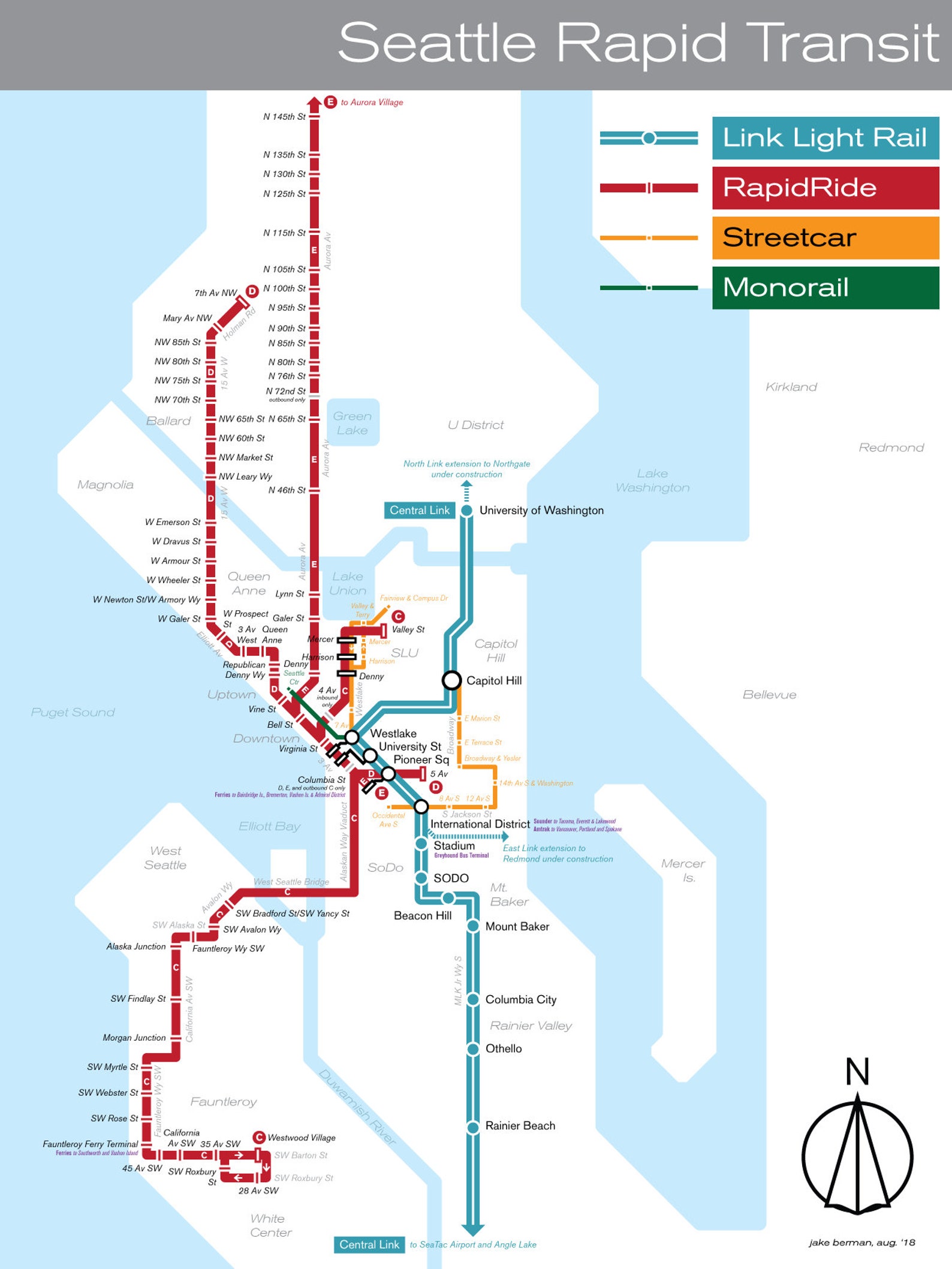 Seattle Rapid Transit Map Poster Print Original Art | Etsy
